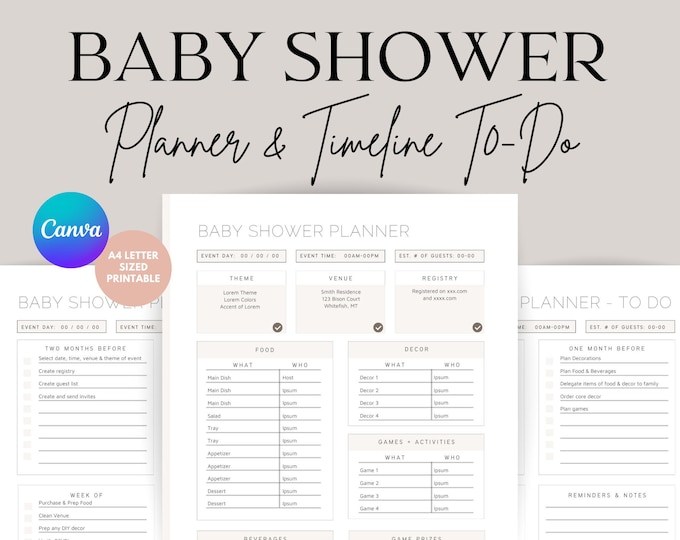 Baby Shower Planner | Printable Checklist & Timeline (PDF) - Etsy