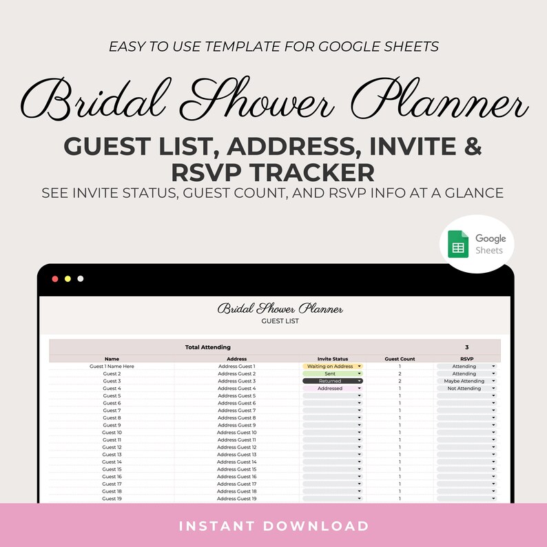 Bridal Shower Planner – Editable Google Sheets Template | Timeline ...
