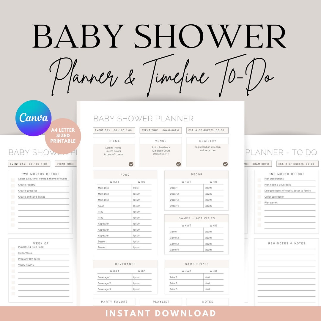 Baby Shower Planner + Timeline To-do | Printable Checklist, Baby Shower ...