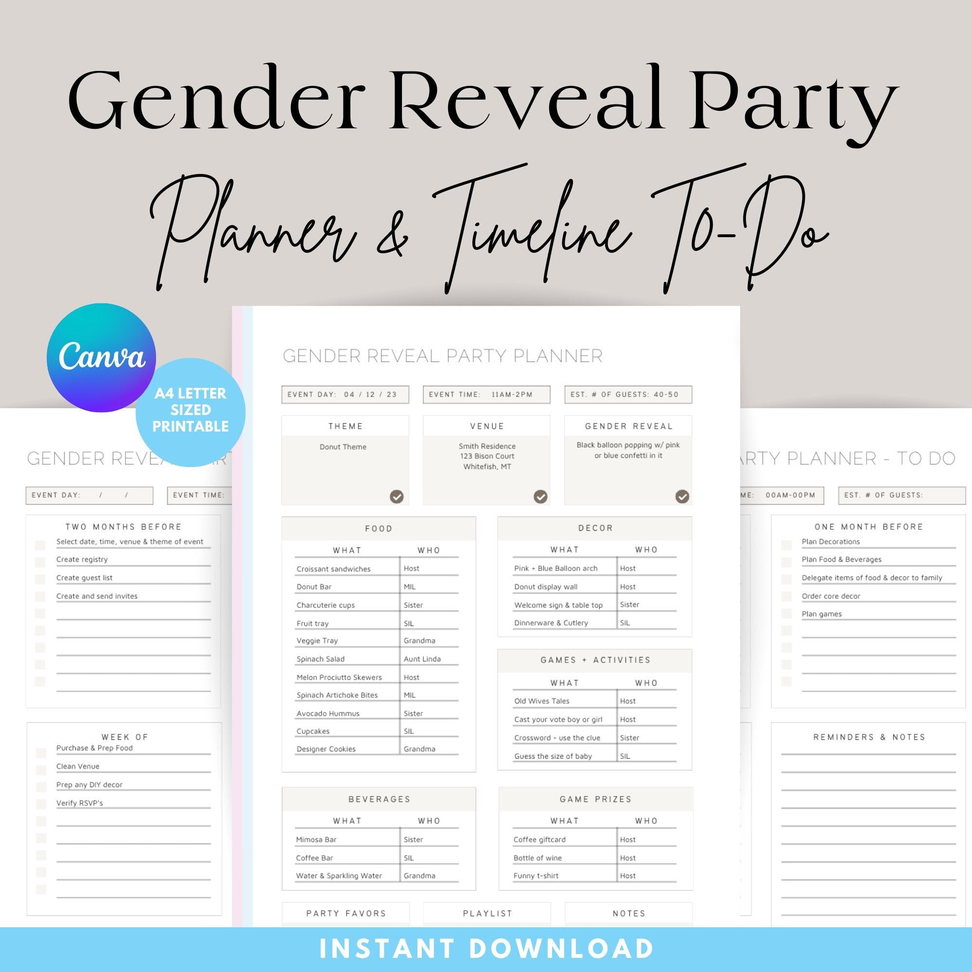 Gender Reveal Party Planner & Timeline To-do - Etsy