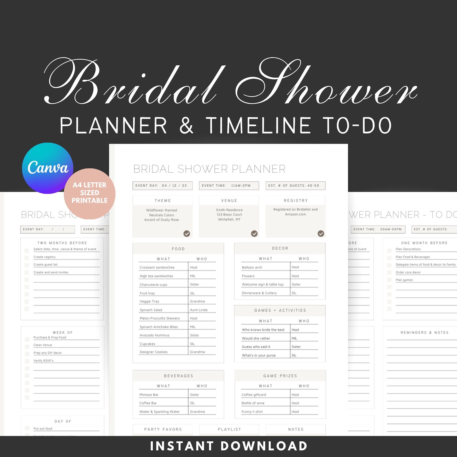 Bridal Shower Planner & Timeline To-do - Etsy