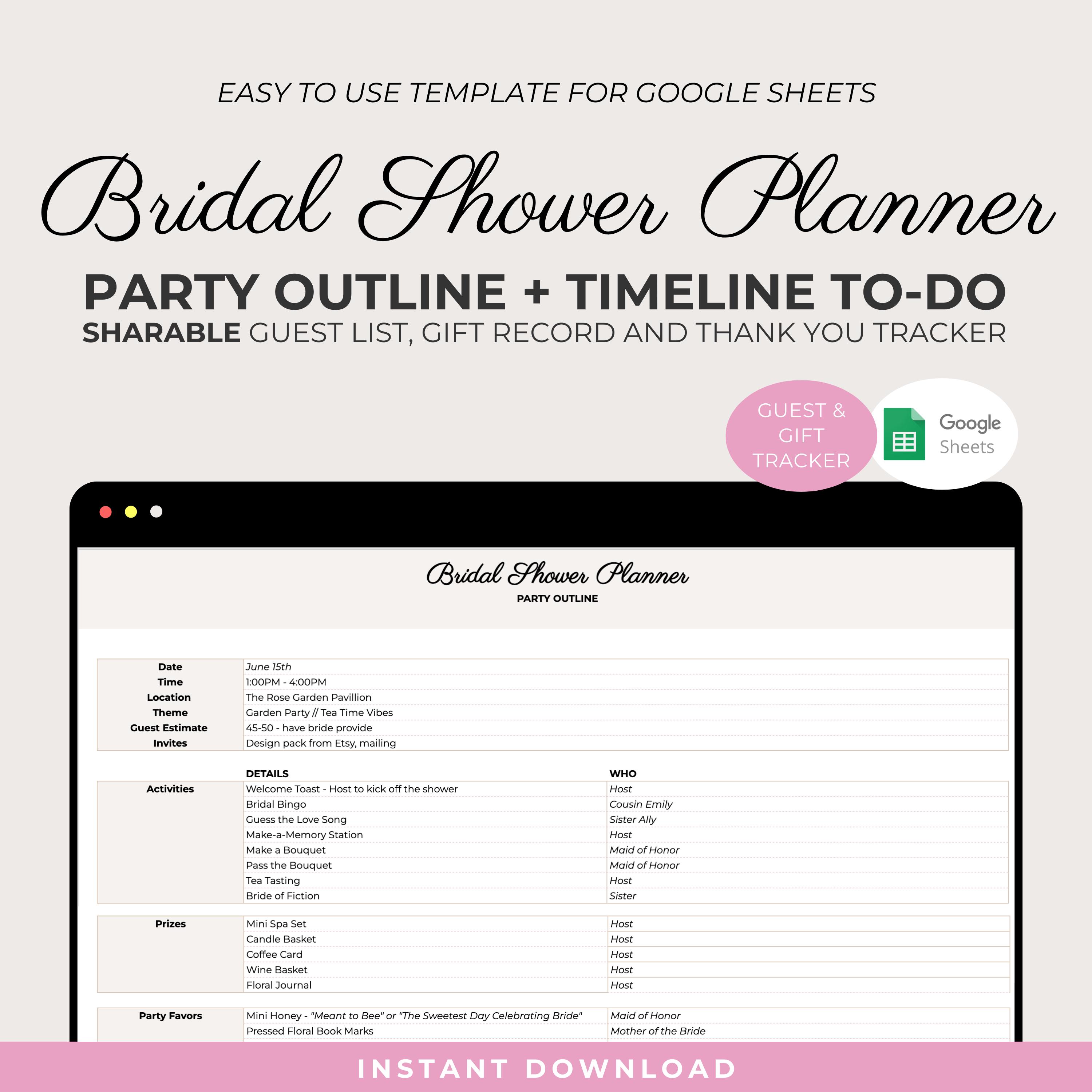 Bridal Shower Planner – Editable Google Sheets Template | Timeline ...