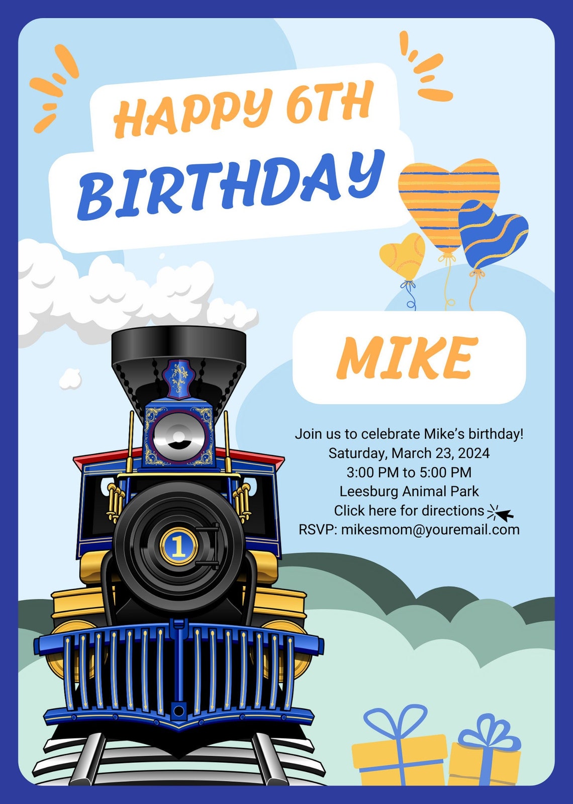 Train-themed Birthday Invitation Canva Design Template Kit - Etsy