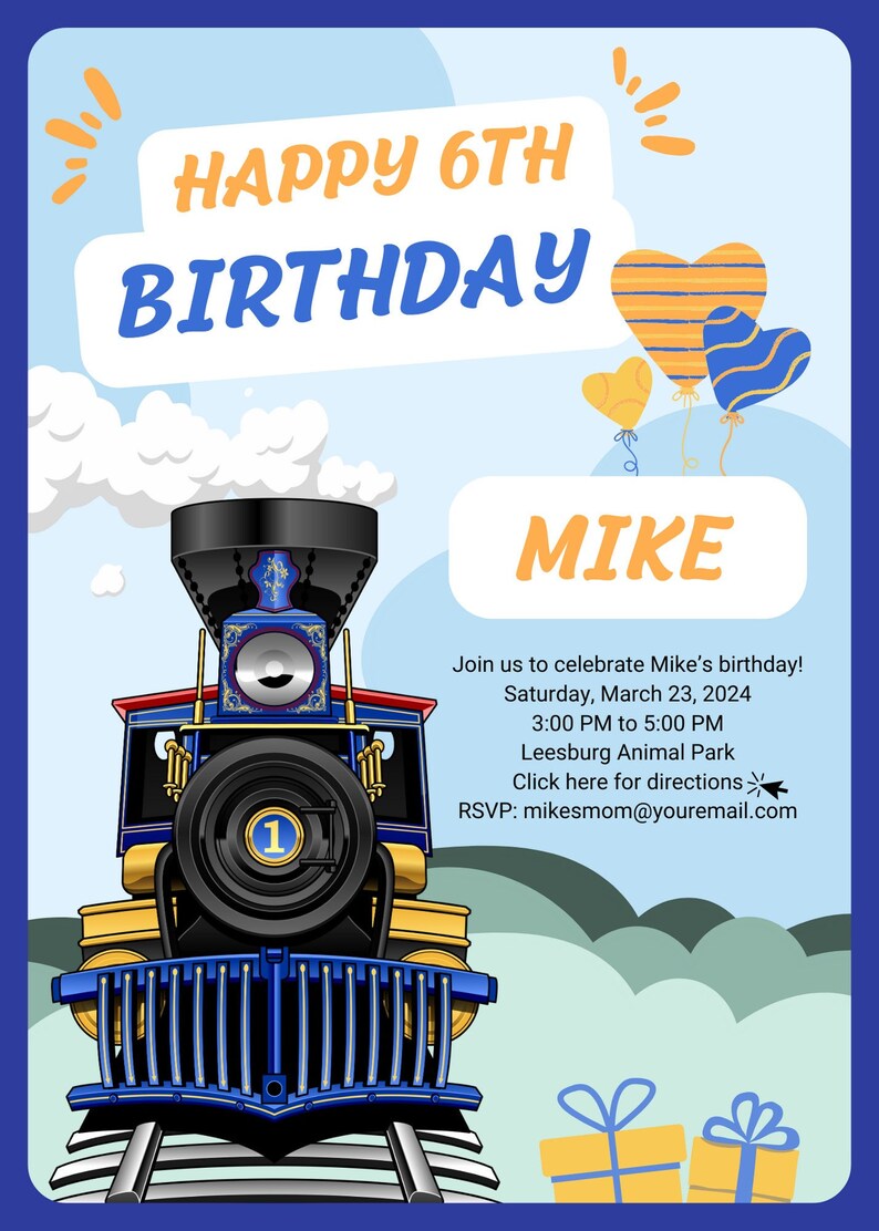 Train-themed Birthday Invitation Canva Design Template Kit - Etsy