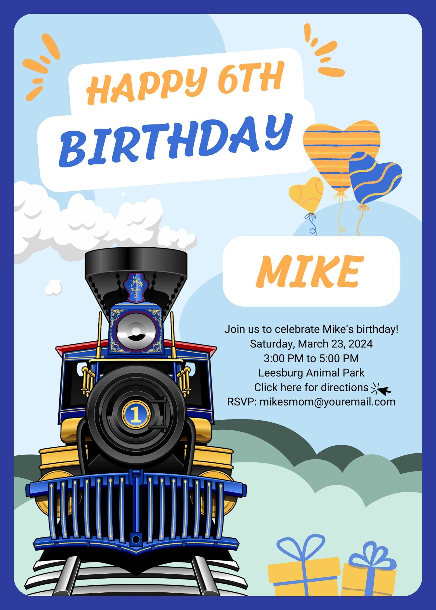 Train-themed Birthday Invitation Canva Design Template Kit - Etsy