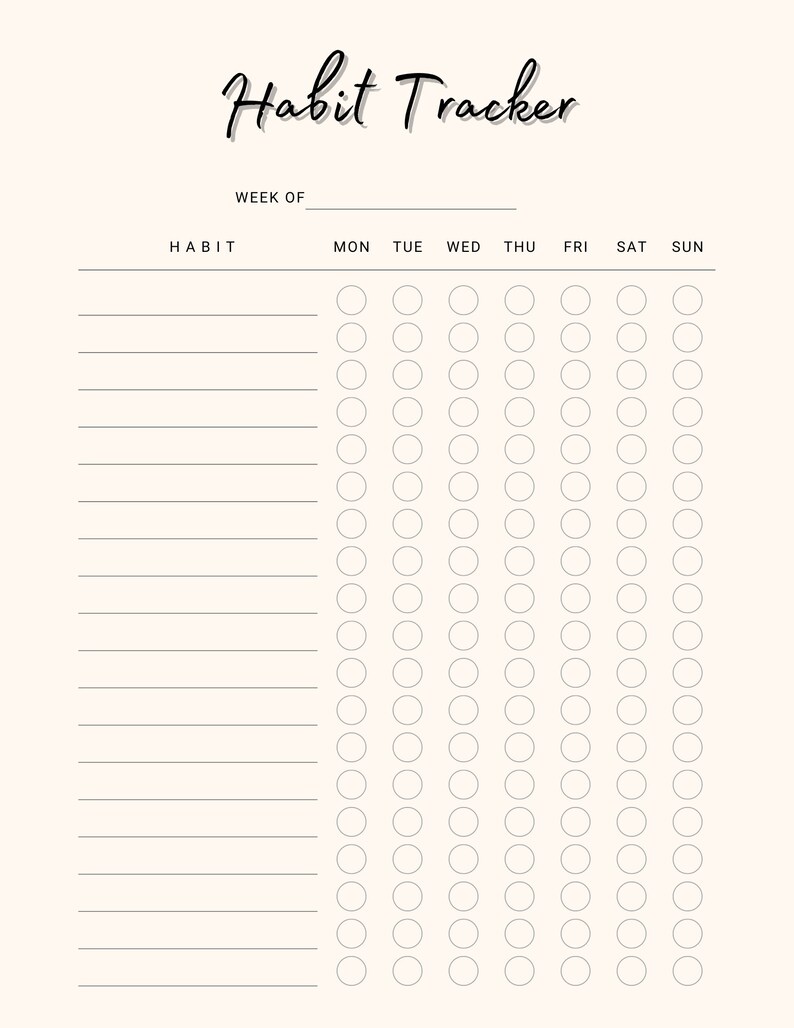 Habit Tracker Page Instant Digital Download Habit Tracker - Etsy