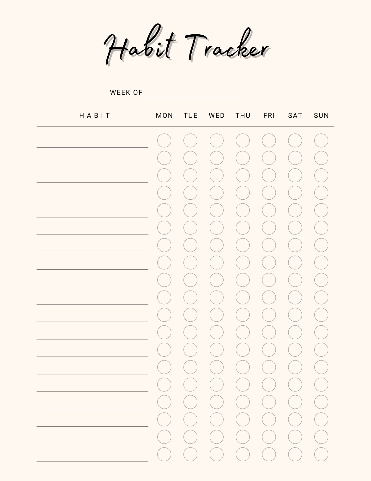 Habit Tracker Page, Instant Digital Download, Habit Tracker Printable ...