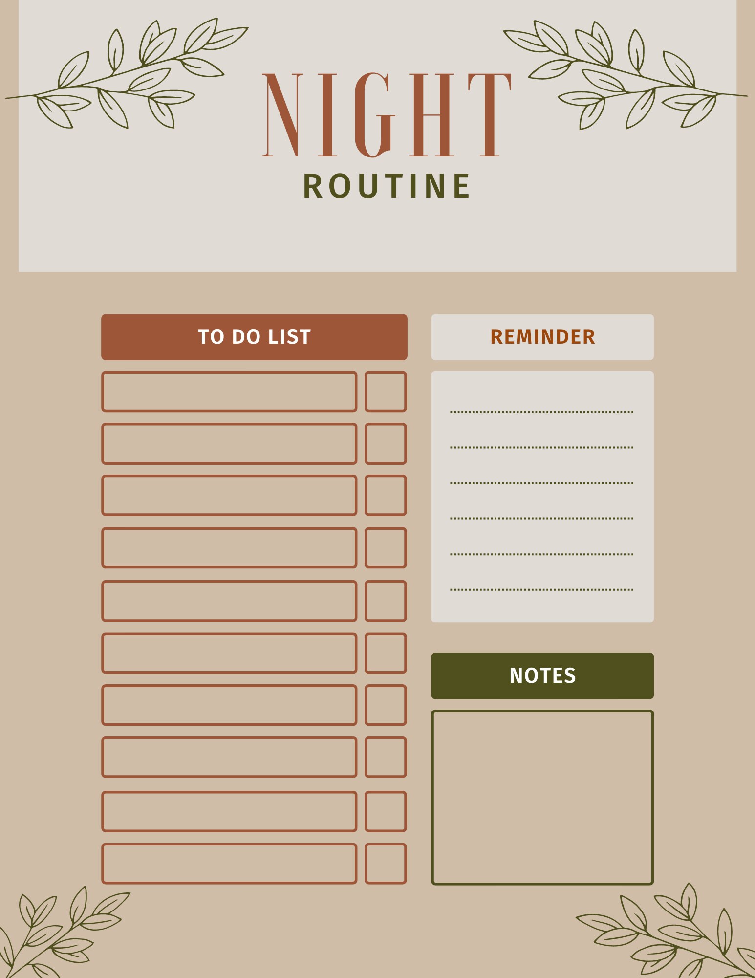 Night Routine Checklist Page, Instant Digital Download, Minimalistic ...