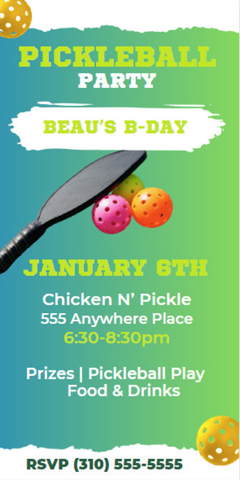 Pickleball Party Invitation + Pickleball Birthday + Pickleball Baby ...