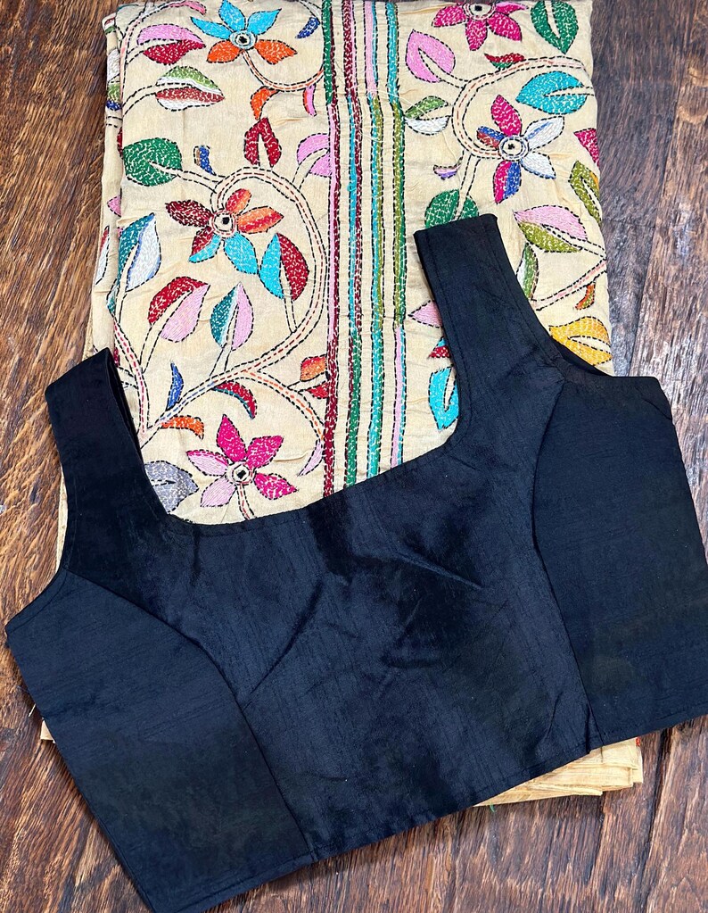 Blended Bangalore Kantha Silk Saree With Thread Work and Fall, Pico ...