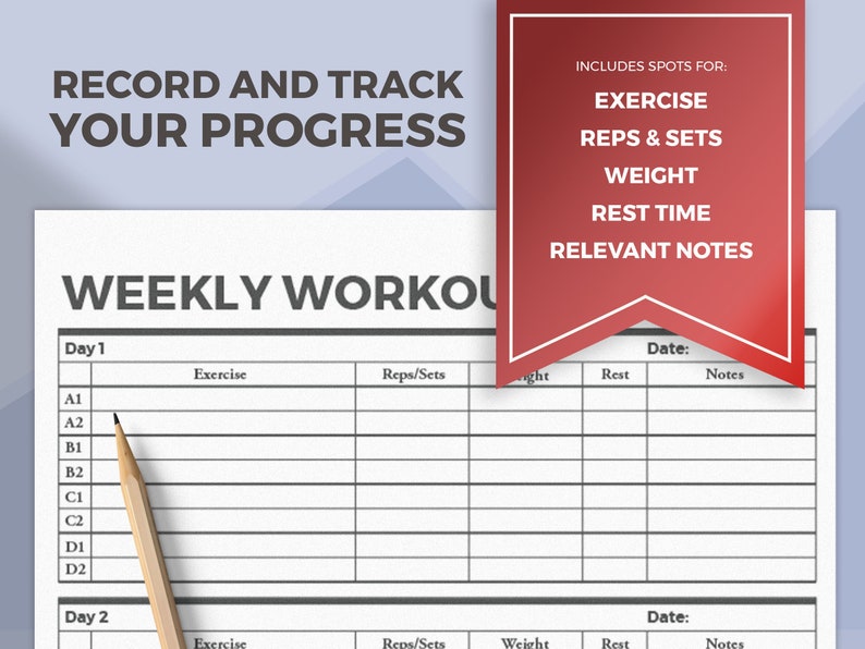 Printable Weekly Workout and Exercise Training Template / Lifting ...