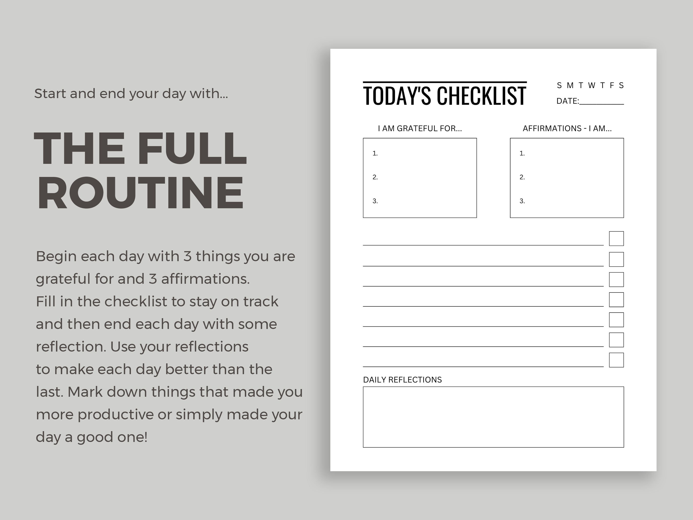 Printable to Do Checklist / Routine Checklist Keeper / Daily Gratitude ...