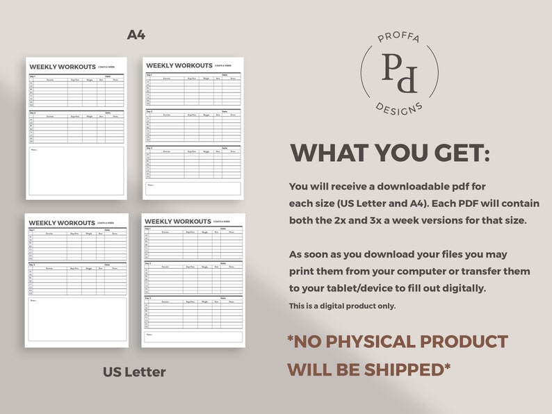 Printable Weekly Workout and Exercise Training Template / Lifting ...
