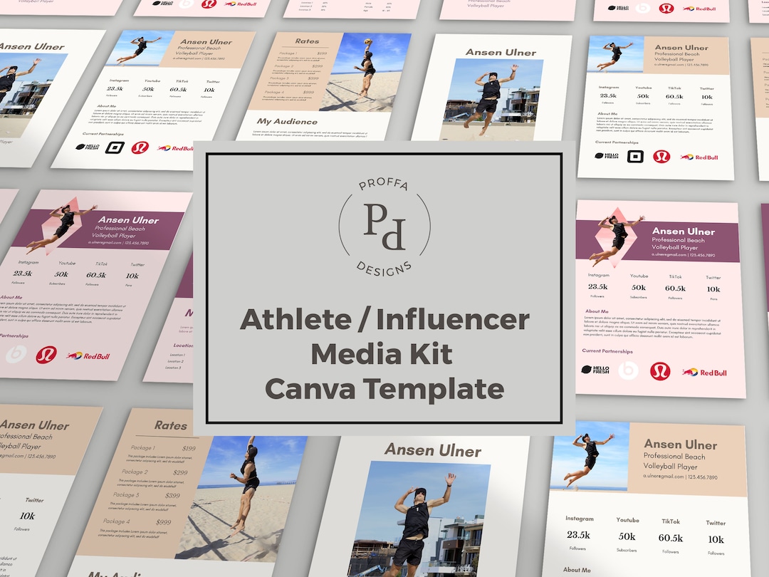3 Page Athlete Media Kit Digital Canva Template / Influencer Digital ...