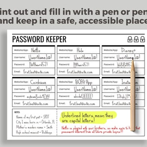 Printable Password Tracker / Streaming Service Login Record Keeper ...