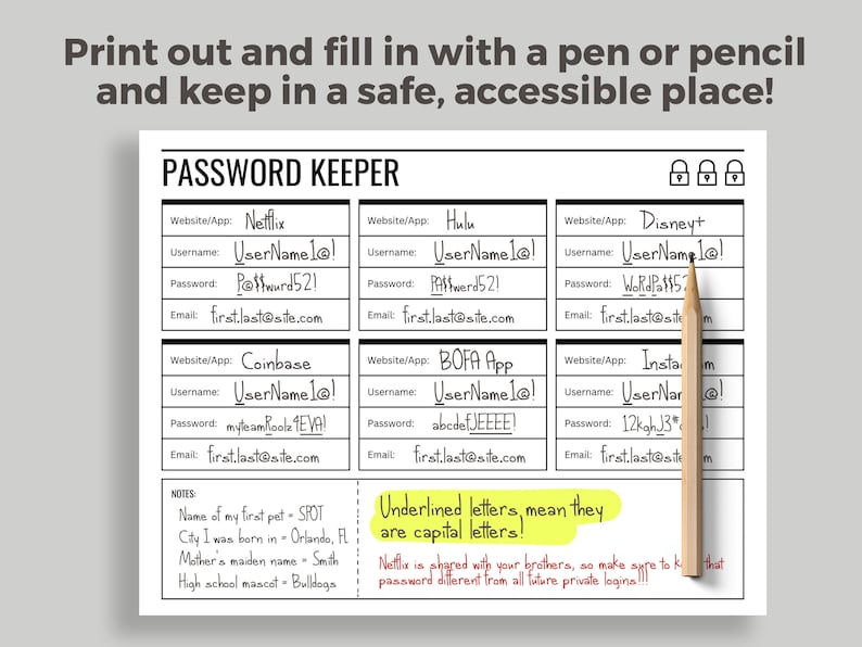 Printable Password Tracker / Streaming Service Login Record Keeper ...