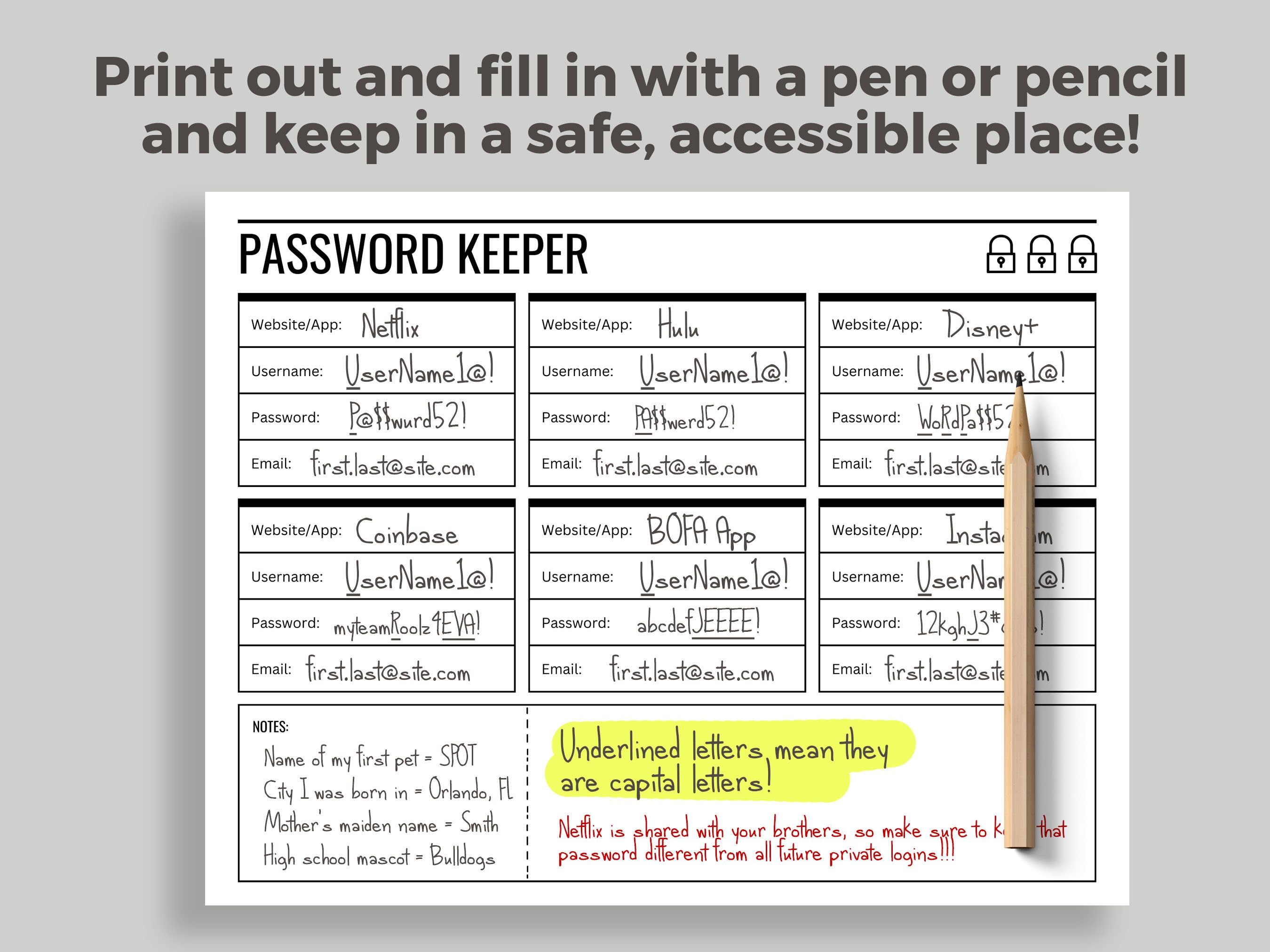 Printable Password Tracker / Streaming Service Login Record Keeper / Digital Password Log ...