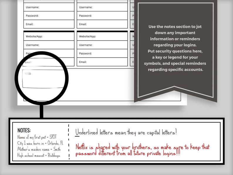 Printable Password Tracker / Streaming Service Login Record Keeper ...