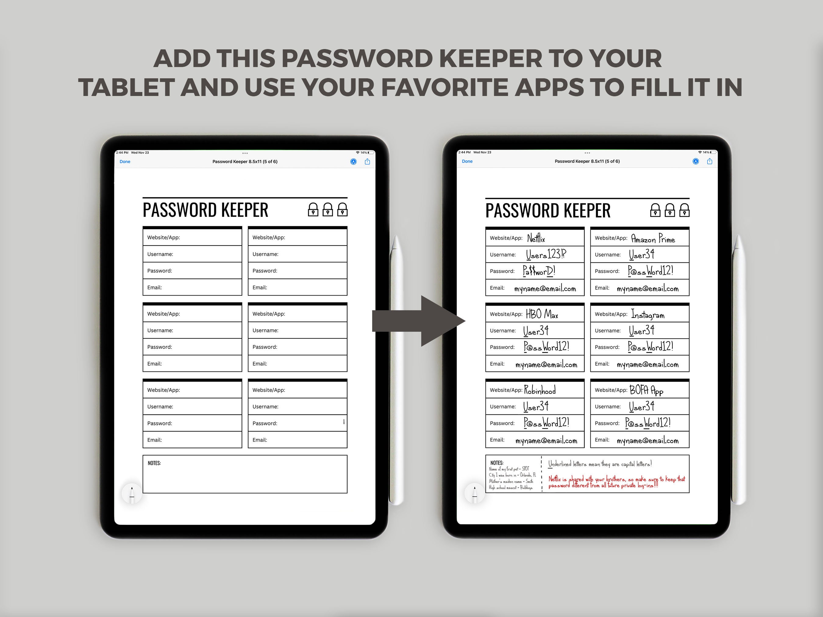 Printable Password Log / Digital Password Tracker / Simple Password ...