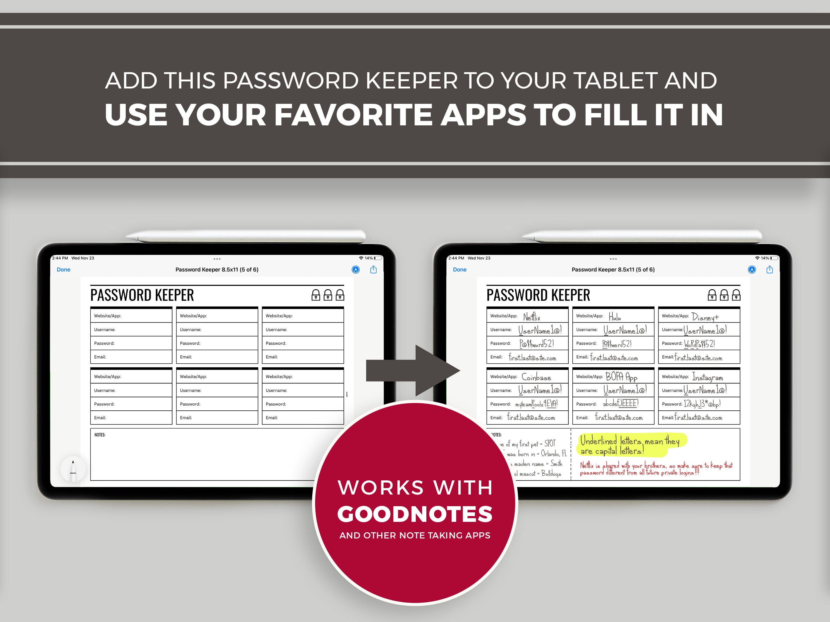 Printable Password Tracker / Streaming Service Login Record Keeper ...