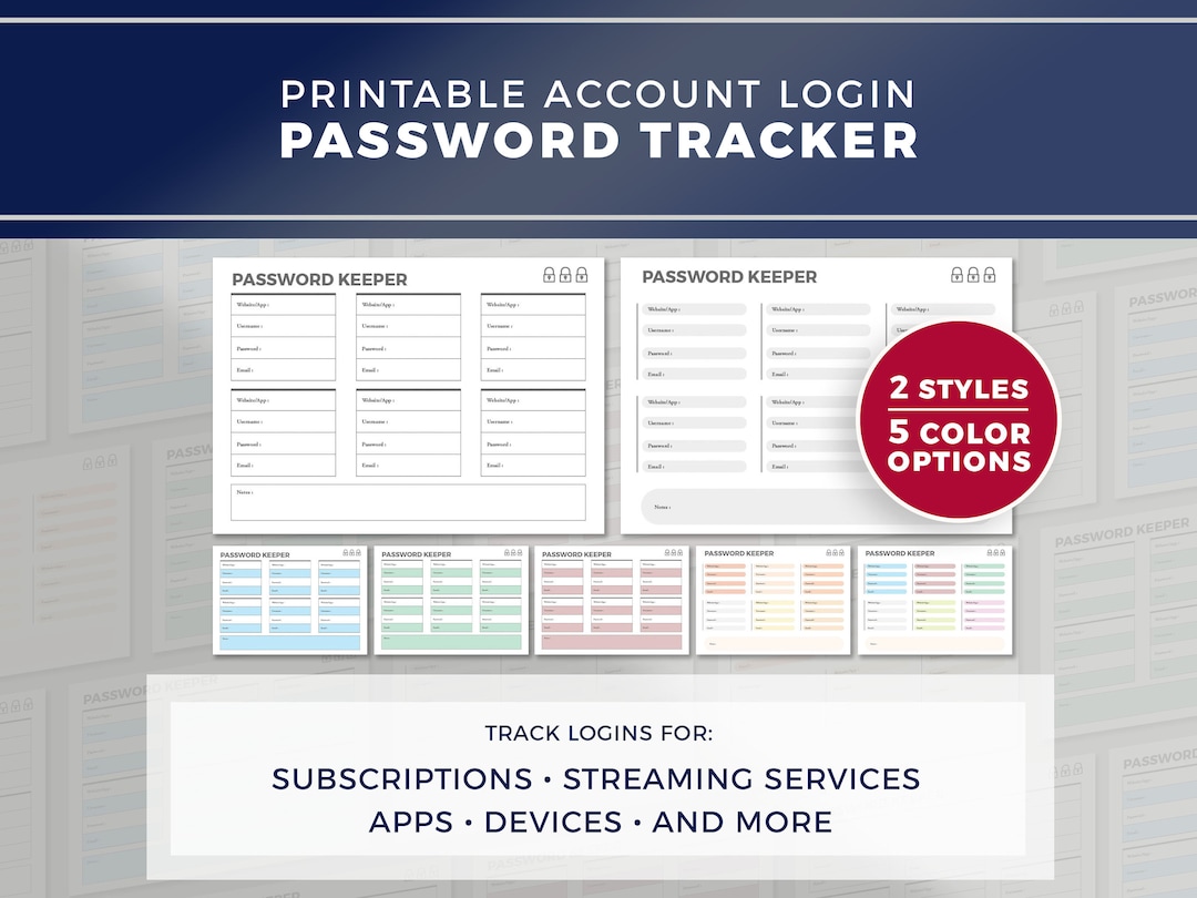 Printable Password Log Bundle / Login and Account Keeper for Streaming ...