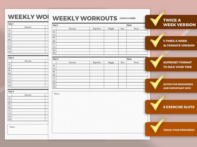 Printable Weekly Workout and Exercise Training Template / Lifting ...