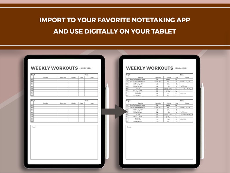 Printable Weekly Workout and Exercise Training Template / Lifting ...