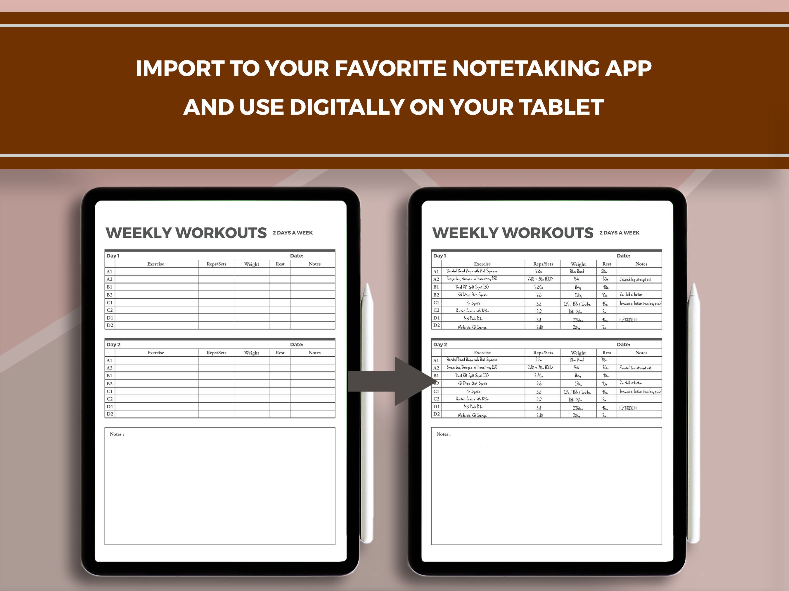 Printable Weekly Workout and Exercise Training Template / Lifting ...