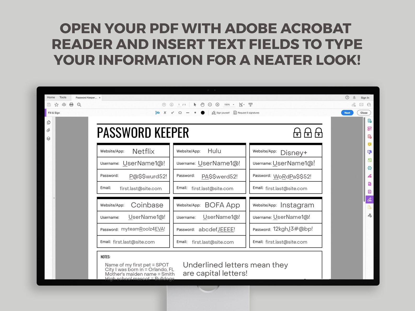 Printable Password Tracker / Streaming Service Login Record Keeper ...
