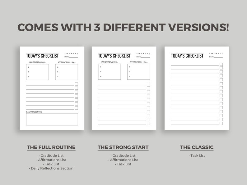 Printable to Do Checklist / Routine Checklist Keeper / Daily Gratitude ...