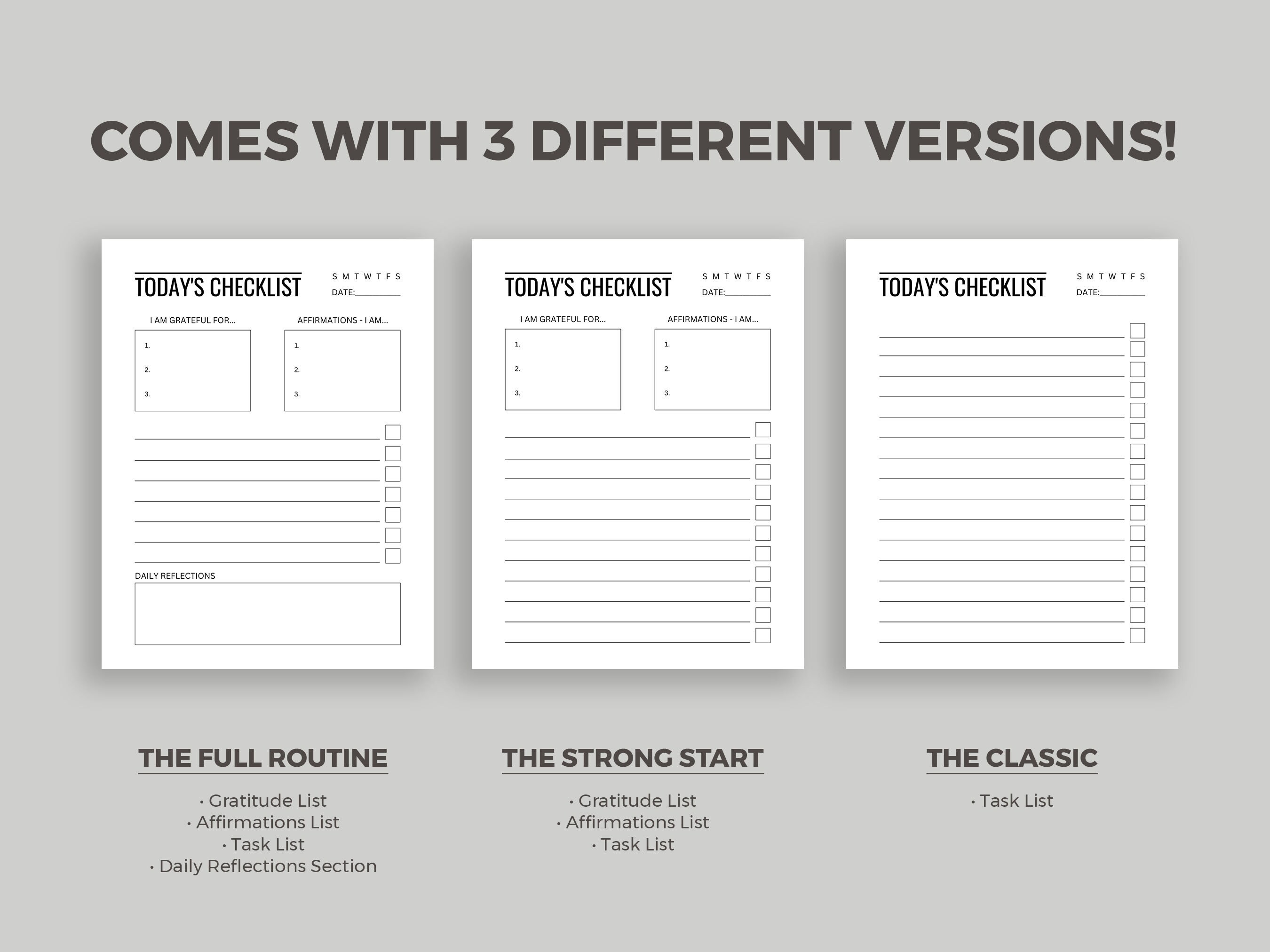 Printable to Do Checklist / Routine Checklist Keeper / Daily Gratitude ...