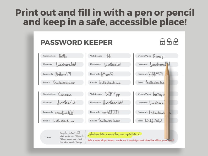 Printable Password Log Bundle / Login and Account Keeper for Streaming ...