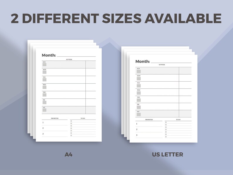 Undated Weekly Calendar / Printable Fillable Sunday and Monday Start ...