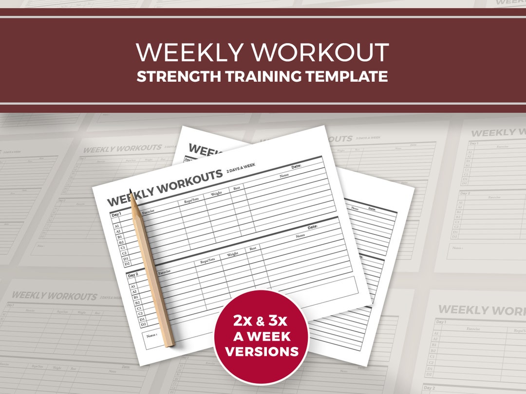Weekly Workout Printable Template for Lifting and Strength Training ...