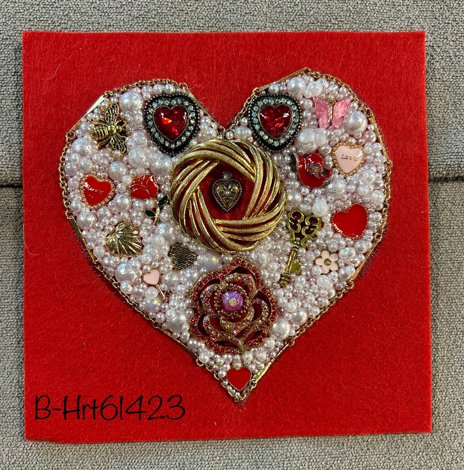Red & Pearl Jewelry Heart 6x6 Shadow Box Art – Recycled Vintage Bling ...