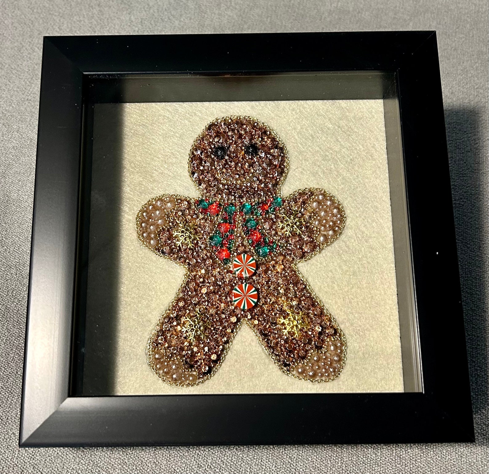 Gingerbread Man in 6x6 Black Shadow Frame With Recycled & New Jewelry ...
