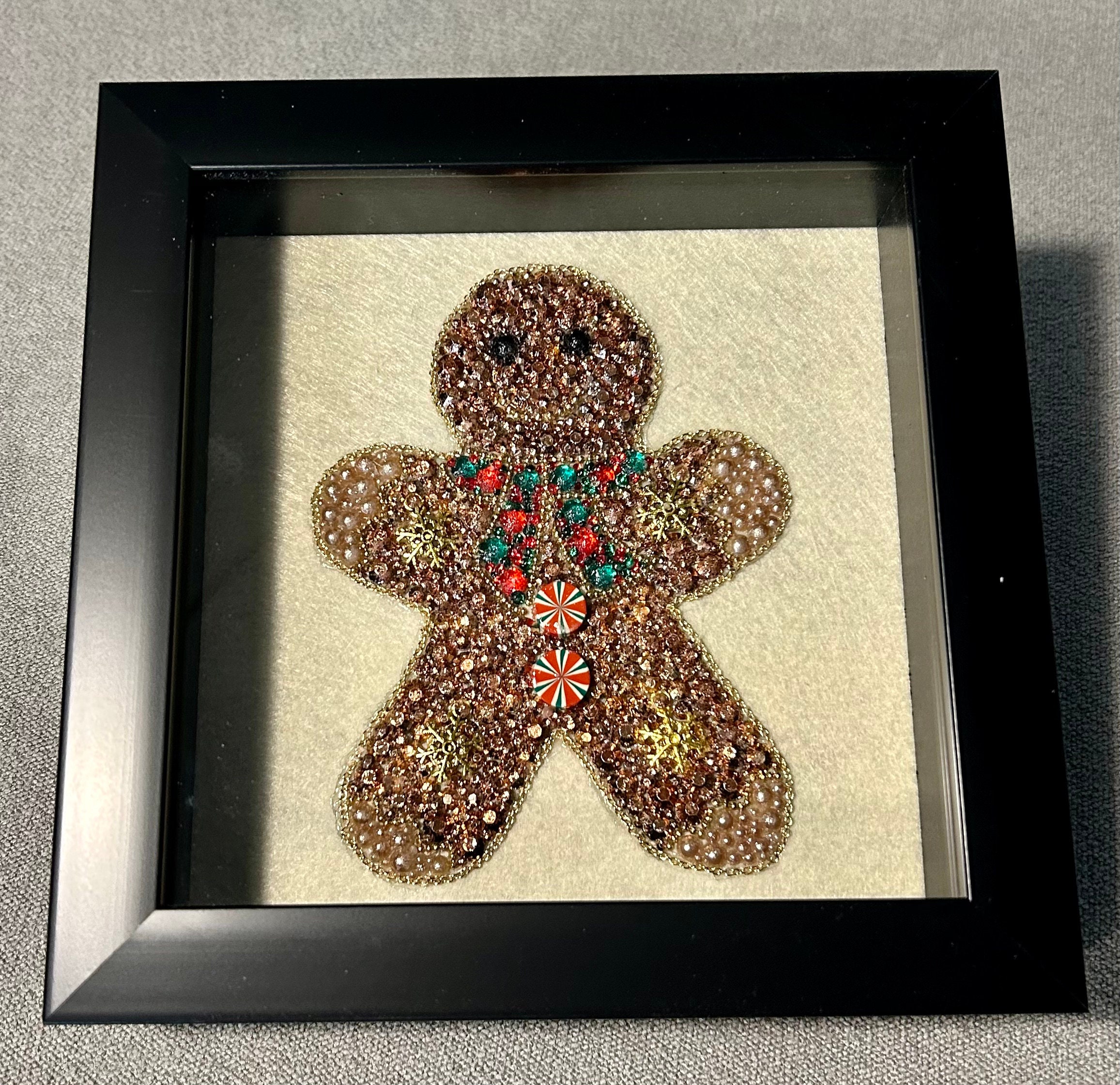 Gingerbread Man in 6x6 Black Shadow Frame With Recycled & New Jewelry ...