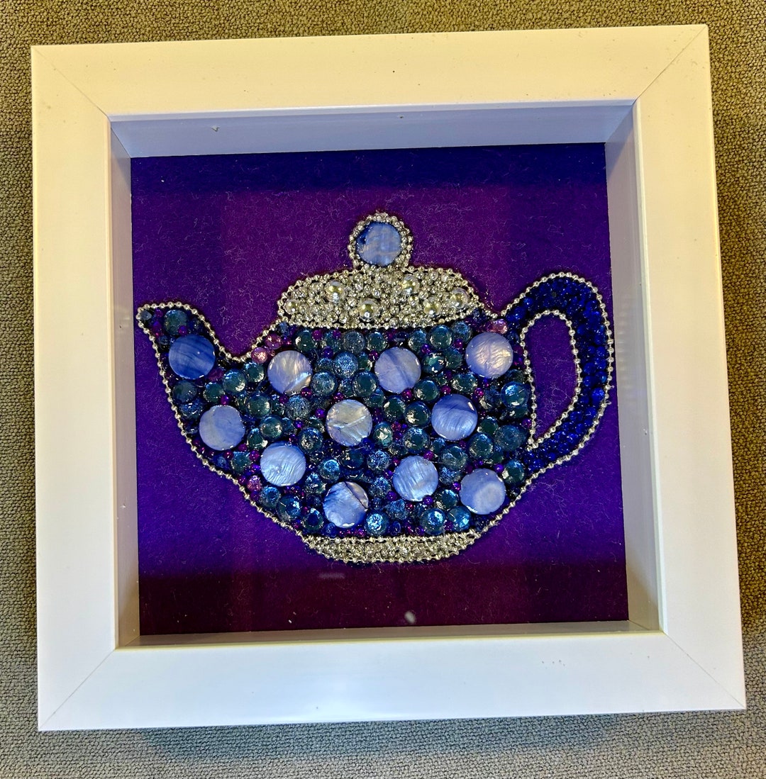 Cute Blue & Silver Teapot in 6x6 White Shadowbox, Made of Vintage ...