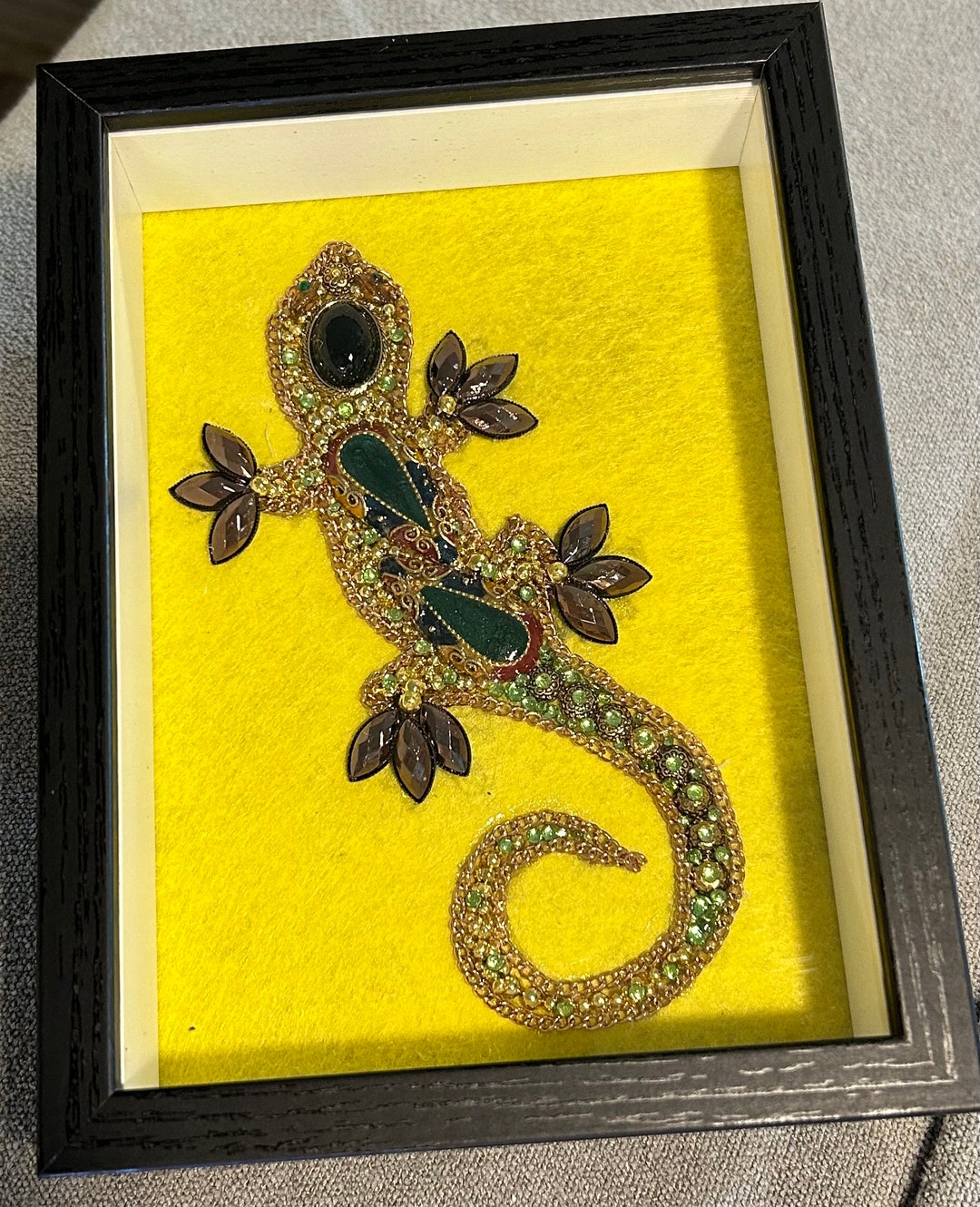 Gecko Lizard 5x7 Black Shadow Box Framed Jewelry Art Made With Recycled ...