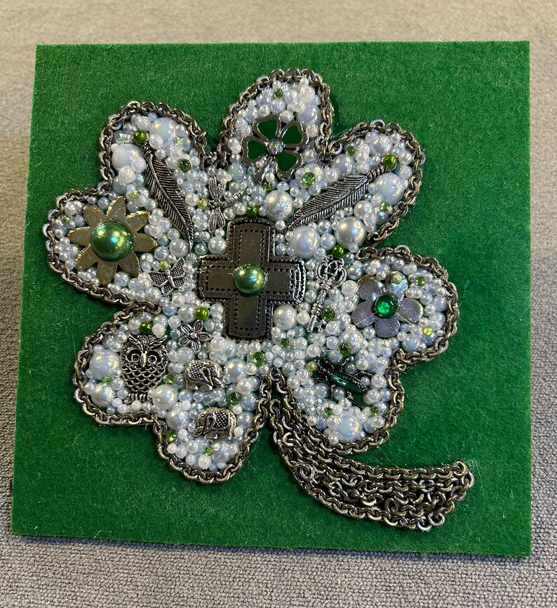 Four Leaf Clover Green & Pearl White Shadow Box Framed (6x6) Jewelry ...