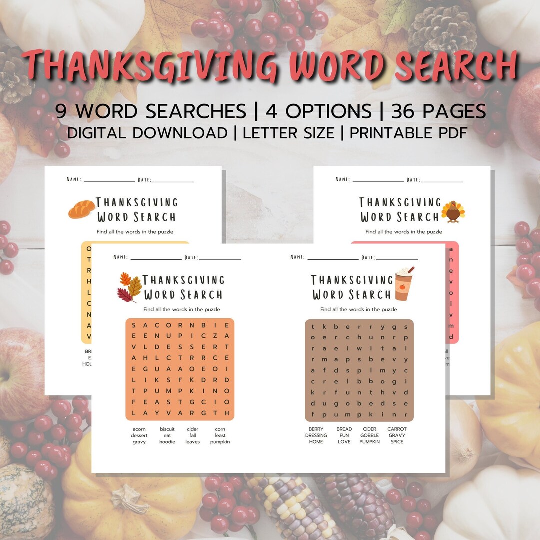 Thanksgiving Word Search | Fall Word Search | Printable PDF | Digital ...