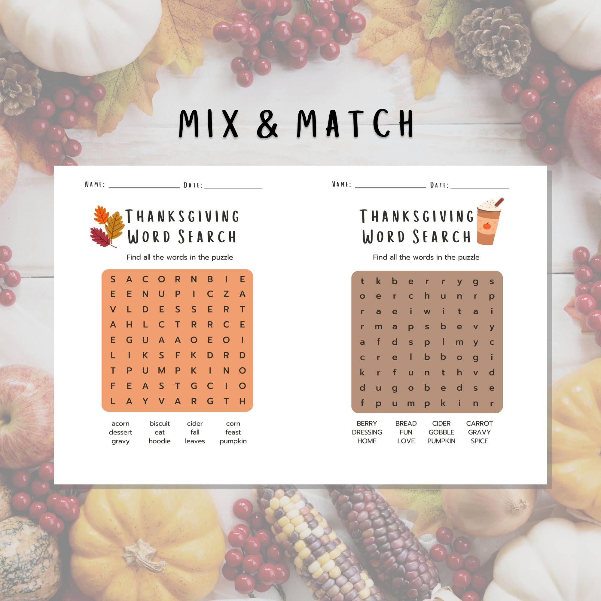 Thanksgiving Word Search | Fall Word Search | Printable PDF | Digital ...