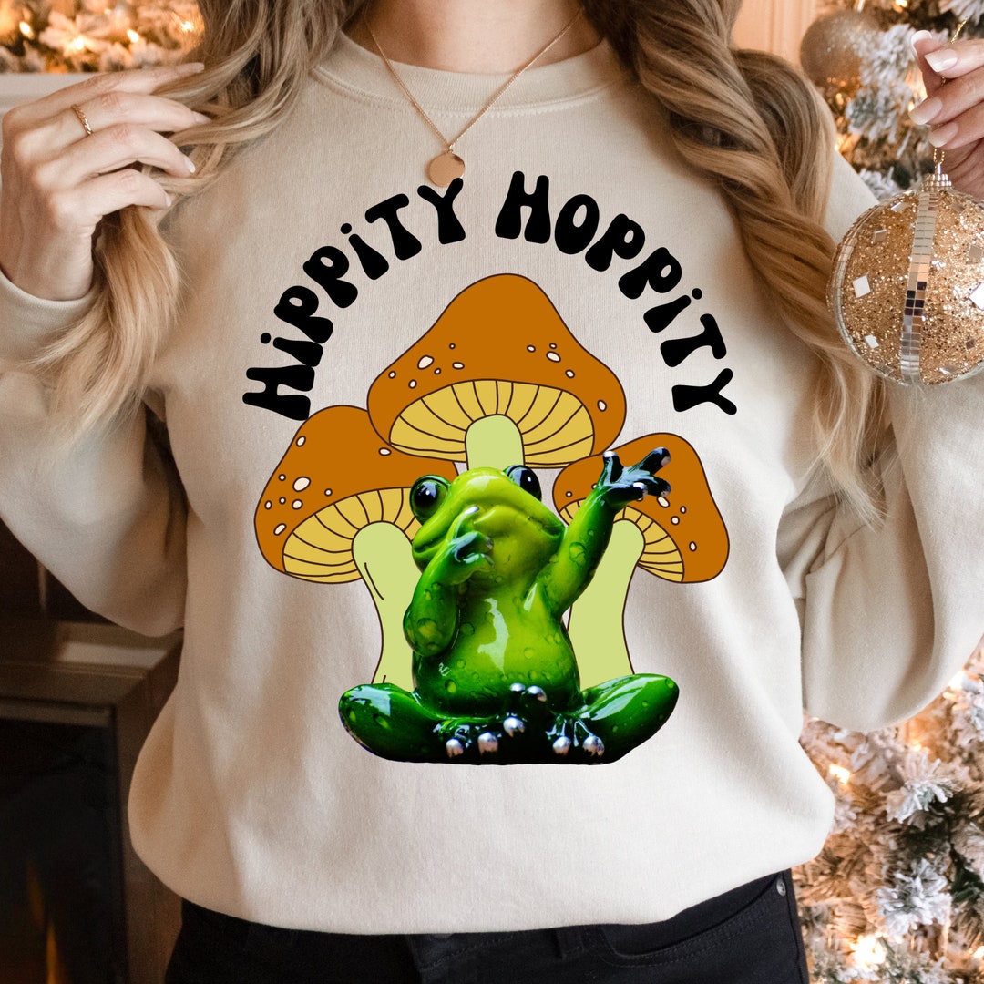 Retro Hippity Hoppity Frog Under Mushroom, Unisex Heavy Blend Crewneck ...