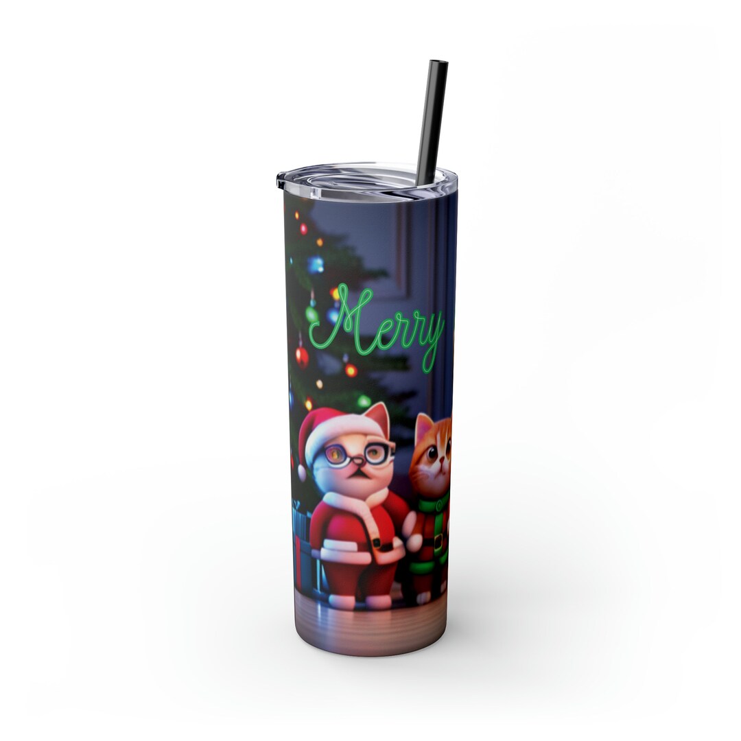 Meow-mas Kitten Christmas Scene Skinny Tumbler With Straw - Etsy