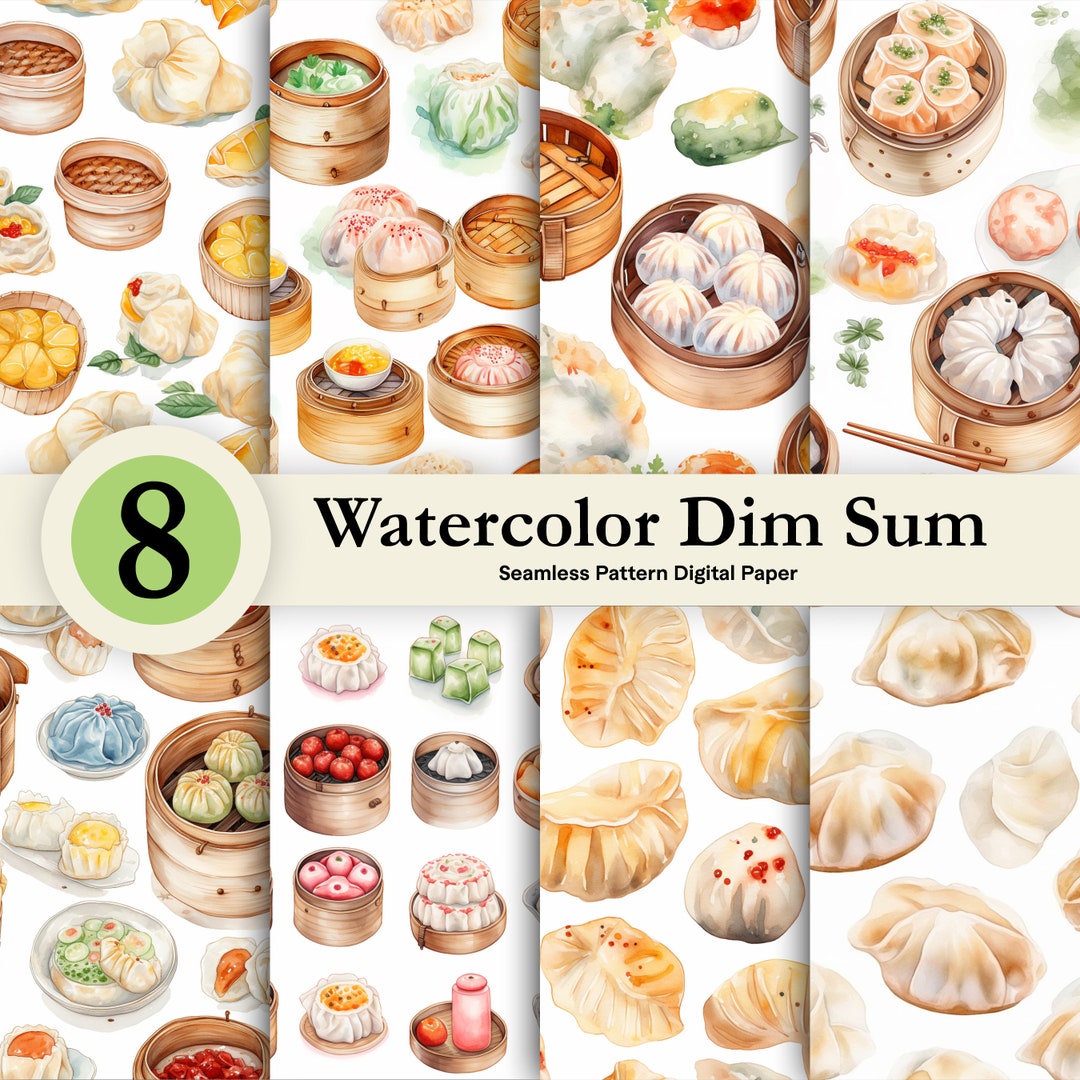 Watercolor Dim Sum Digital Paper Seamless Pattern Printable - Etsy