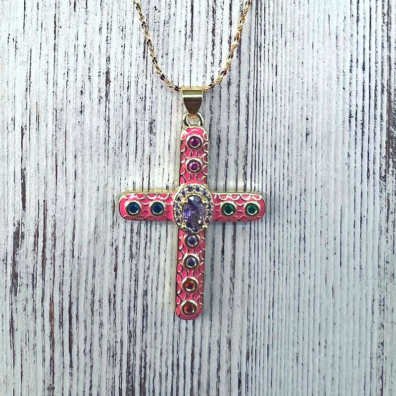 Pink Cross Necklace - Etsy