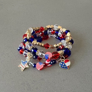 4th of July Bracelet Set of Beaded Bracelet Set With Glass Beads ...