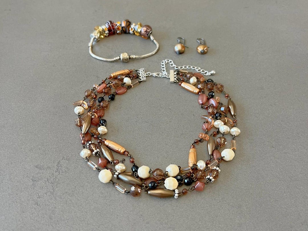 Jewelry Bundle, Brown Color Bundle, Earrings, Bracelet, Beaded Necklace ...
