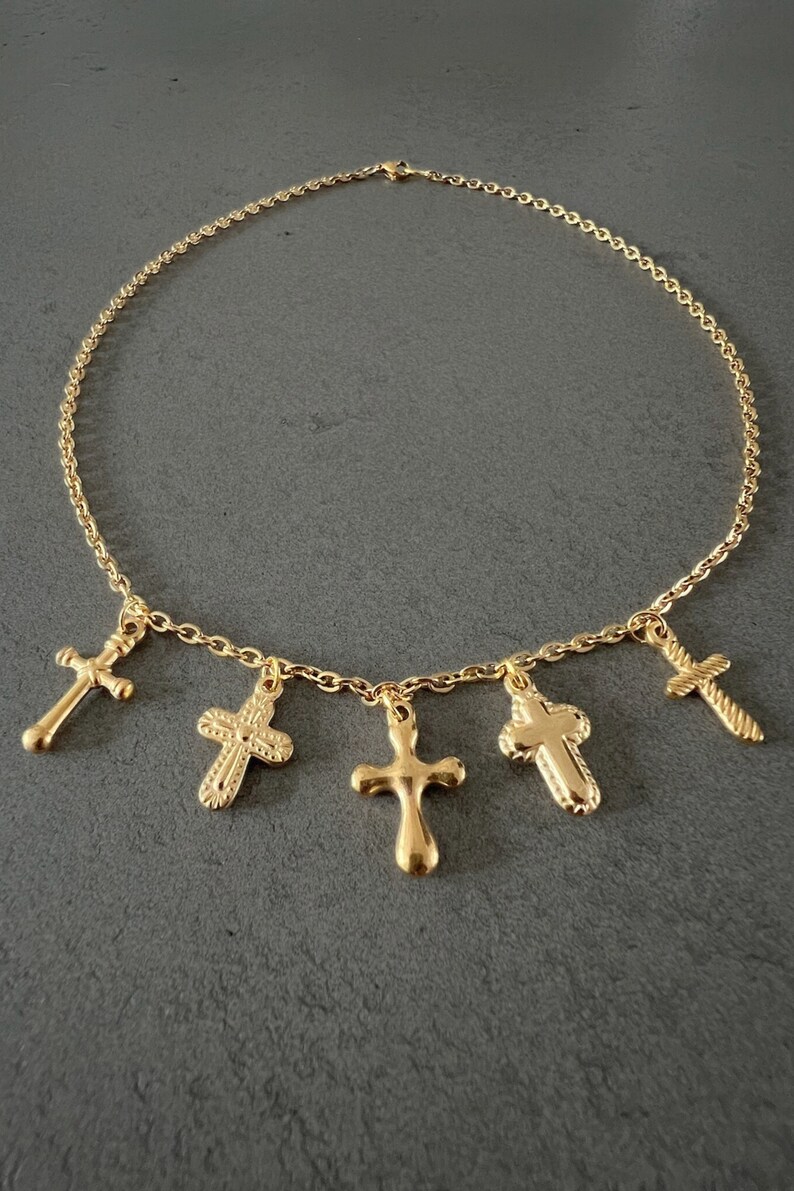 Cross Necklace for Her With Multi Cross Charms Necklace Gold Crosses ...