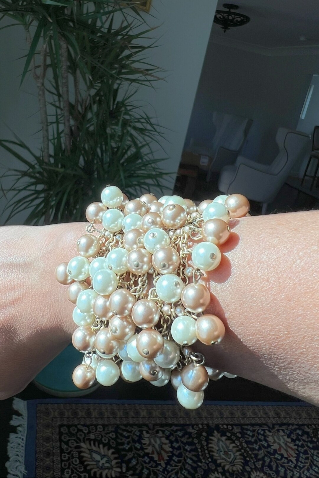 Faux Pearl Bracelet for Her Cha Cha Bracelet Gift for Her Wide Bracelet ...